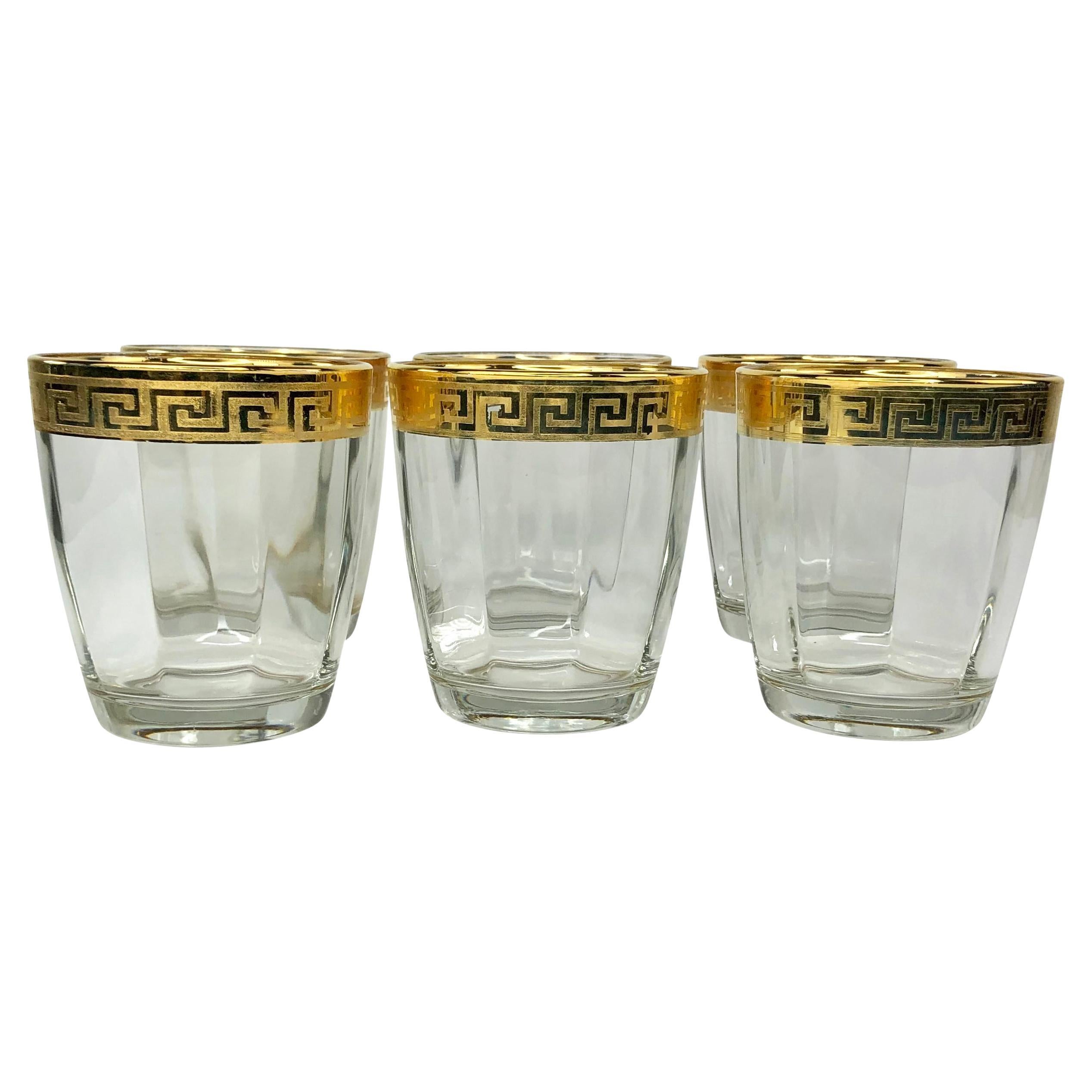 Set of 6 Vintage Double Old Fashioned Glasses with Gold Greek Key Band ...