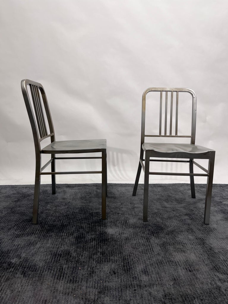 Set of 6 Vintage Emeco Style Metal Navy Chairs For Sale at 1stDibs