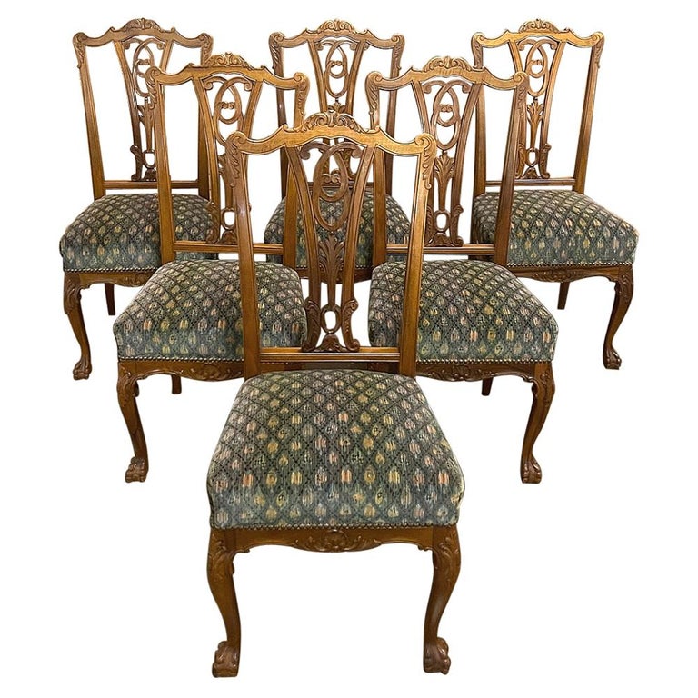 Set of 6 Vintage English Chippendale Mahogany Dining Chairs For Sale at ...