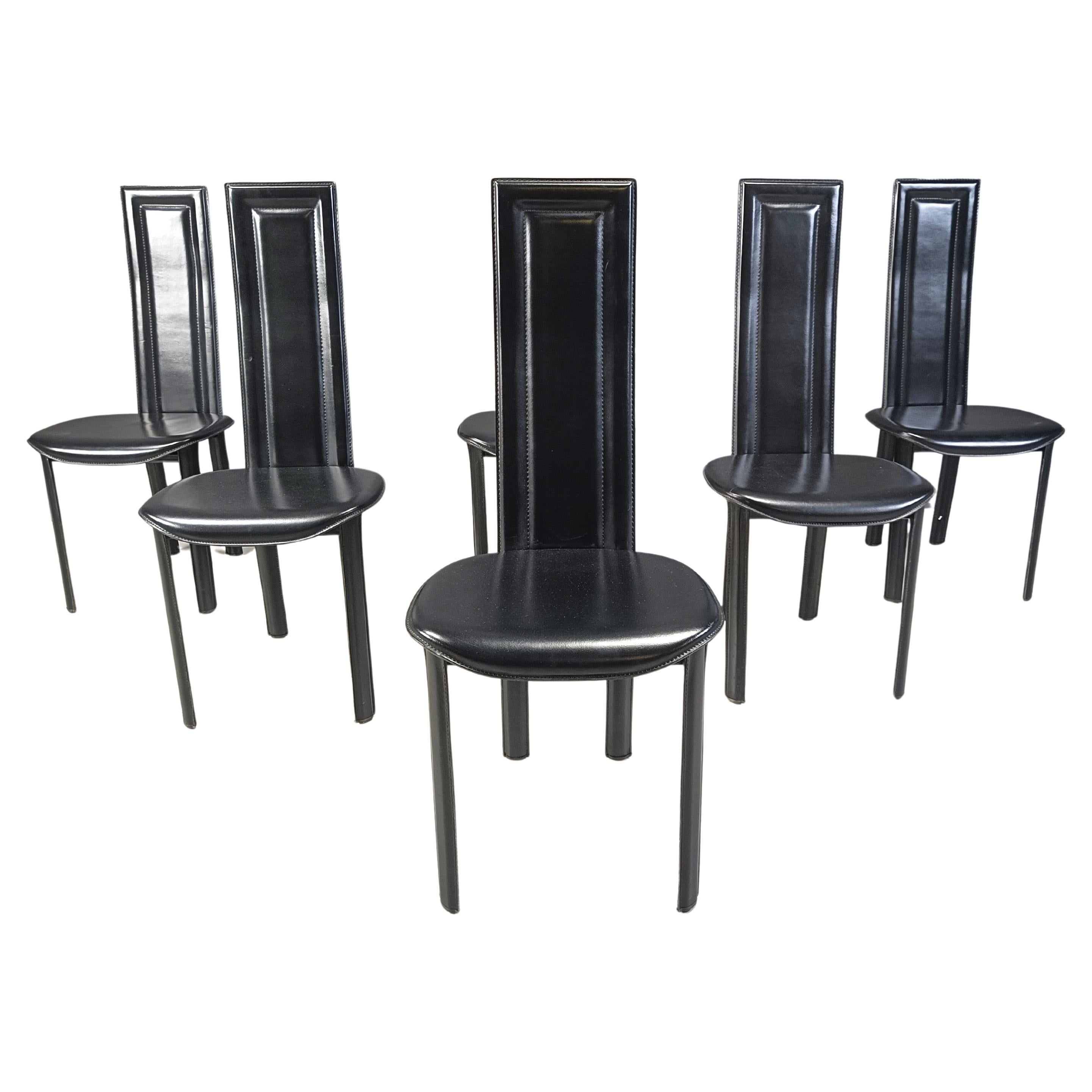 Set of 6 vintage italian high back leather dining chairs, 1980s For ...