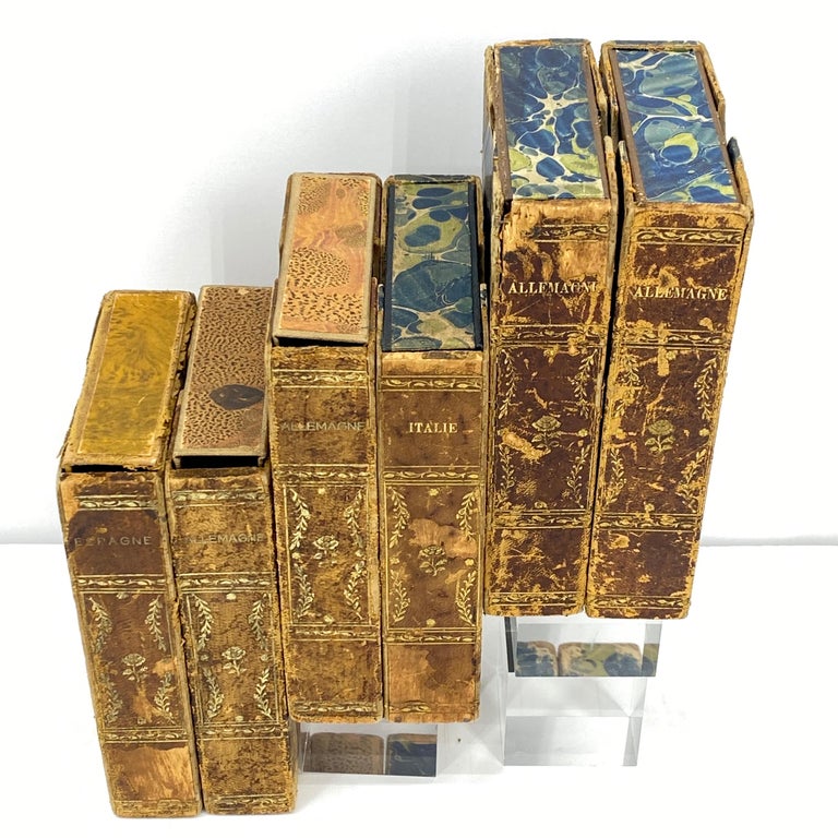 Set of 6 Vintage Leather Bound Book Boxes at 1stDibs