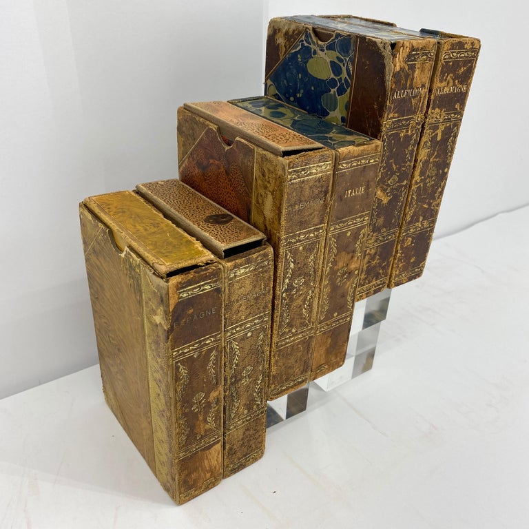 Set of 6 Vintage Leather Bound Book Boxes at 1stDibs