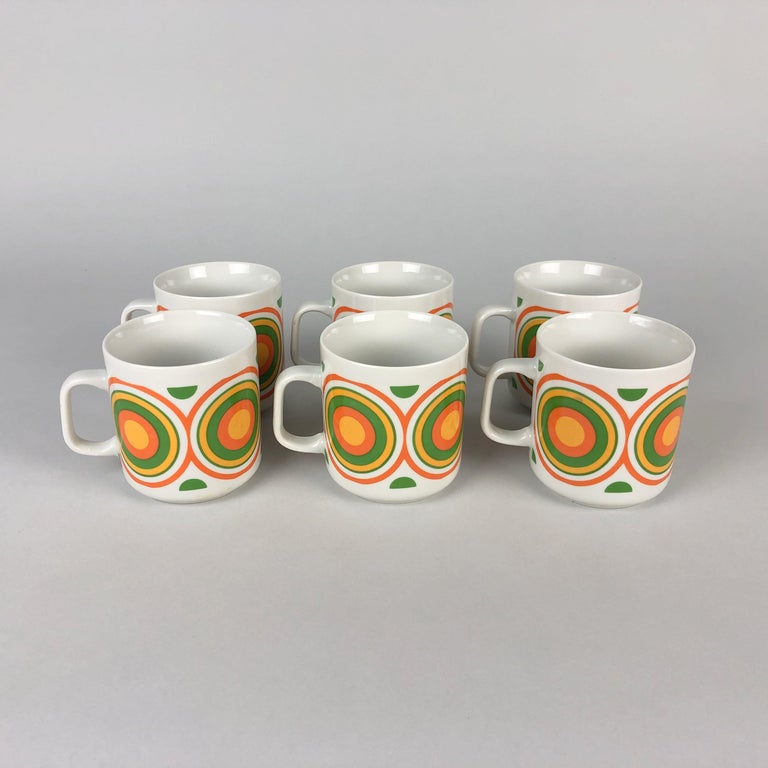 Set of 6 Vintage Mugs with Colourful Circle Pattern, 1970s For Sale at ...