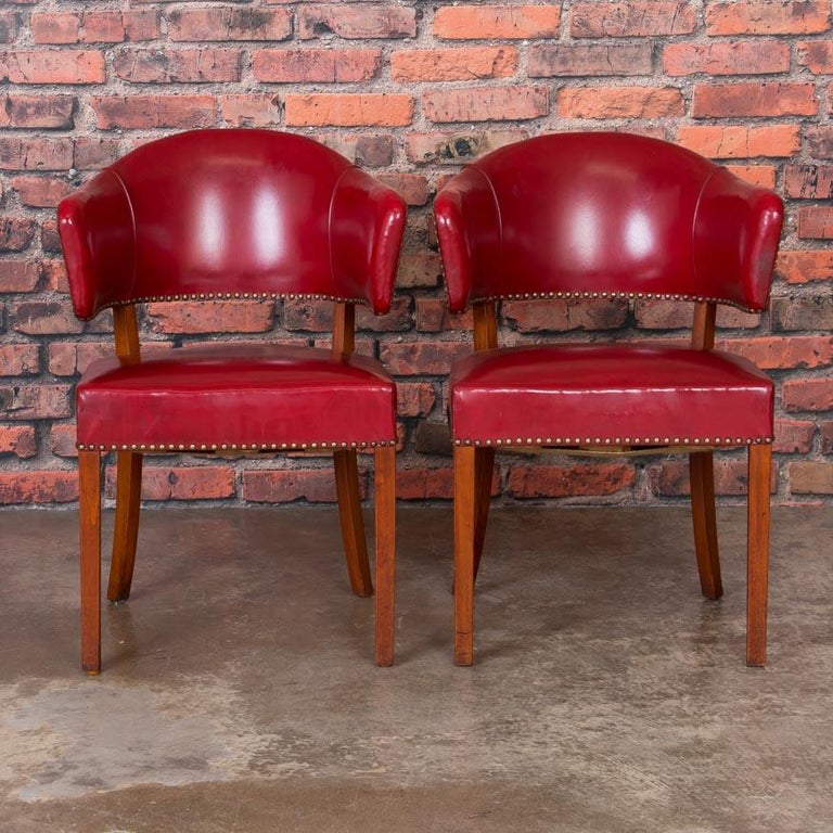 Set of 6 Vintage Red Leather Barrel Back Side Chairs, Danish, 1950s at ...