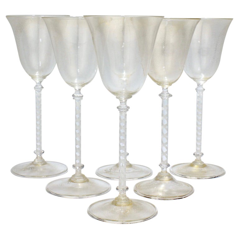Set of 6 Vintage Venetian Wine Goblets with White Twist Stems and Gold ...