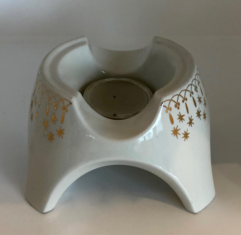 Set of 6 White and Gilt Porcelain Bowls and Coordinating Fondue ...