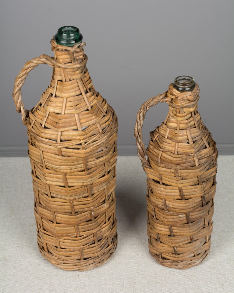 Set of 6 Wicker Wrapped Glass Bottles at 1stDibs
