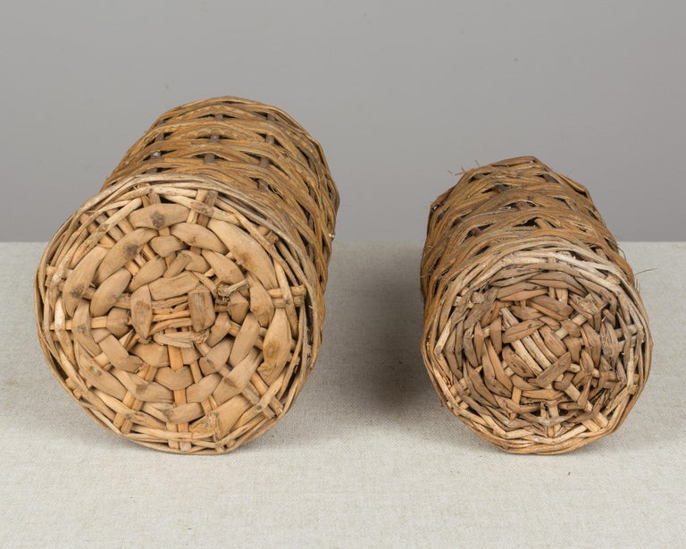 Set of 6 Wicker Wrapped Glass Bottles at 1stDibs