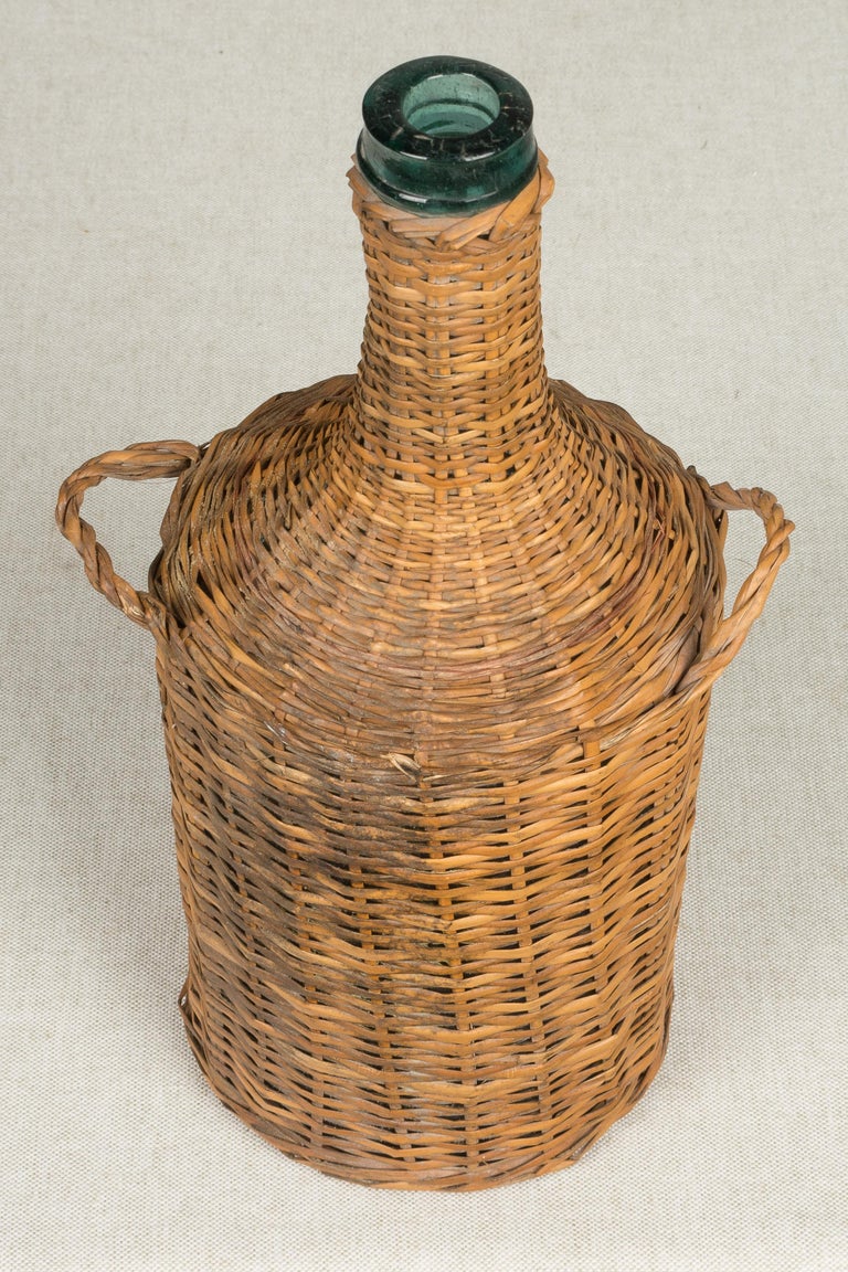 Set of 6 Wicker Wrapped Glass Bottles at 1stDibs