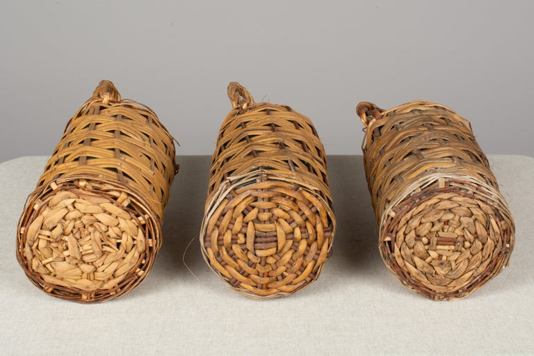 Set of 6 Wicker Wrapped Glass Bottles at 1stDibs