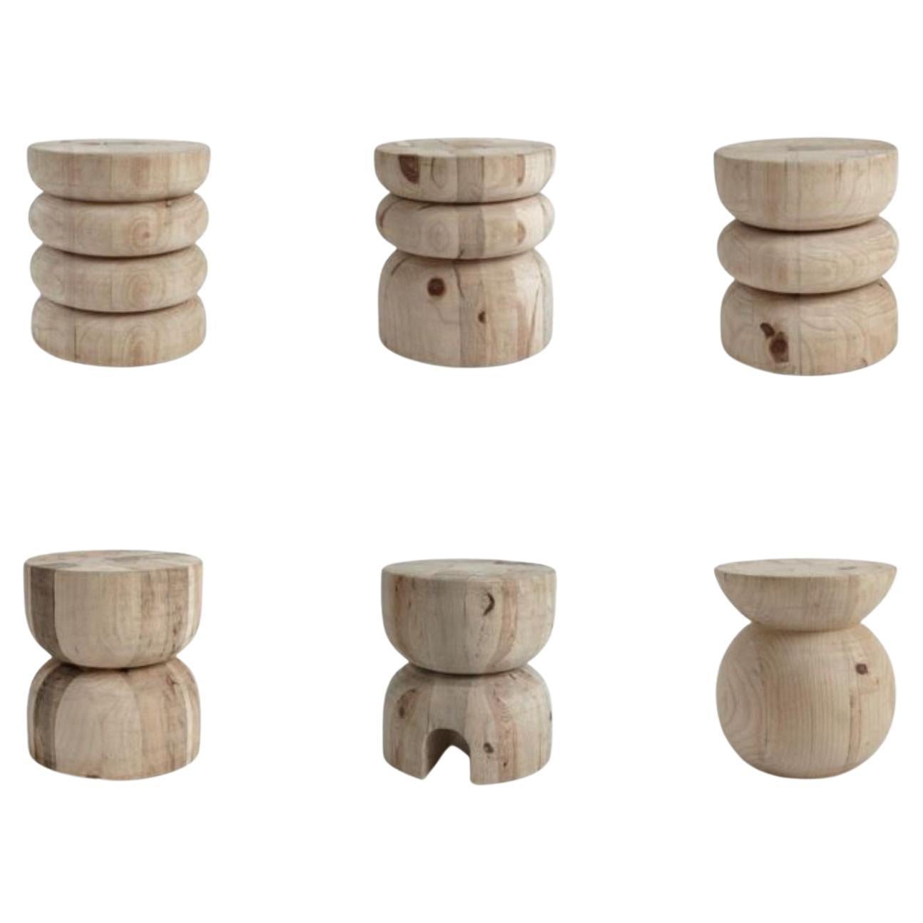 Set of 6 Wood Neru Stools by Rebeca Cors For Sale at 1stDibs