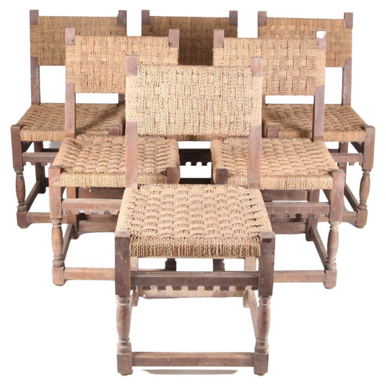 Set of 6 Wooden and Rope Chairs at 1stDibs