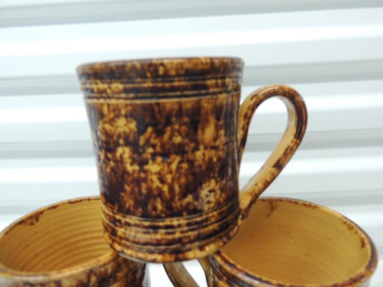 Set of '6' Yellow and Brown Spongeware Handmade Mugs For Sale at 1stDibs