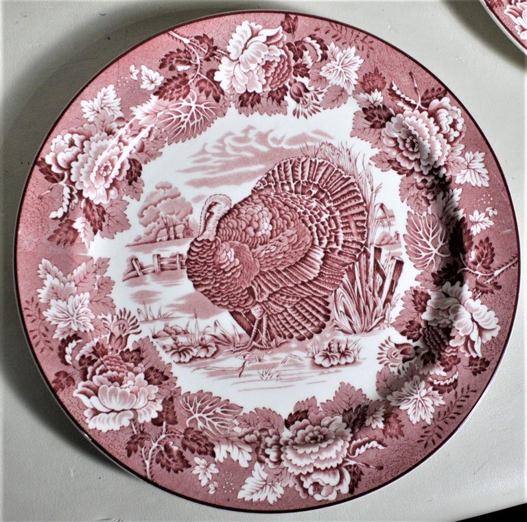 Set of 7 Antique Woods Burslem Enoch Red Transferware Turkey Dinner ...