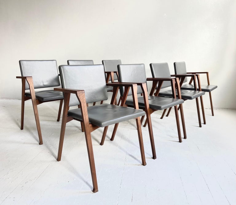 Set of 7, Cassina “Luisa” Dining Chair Grey Leather For Sale at 1stDibs