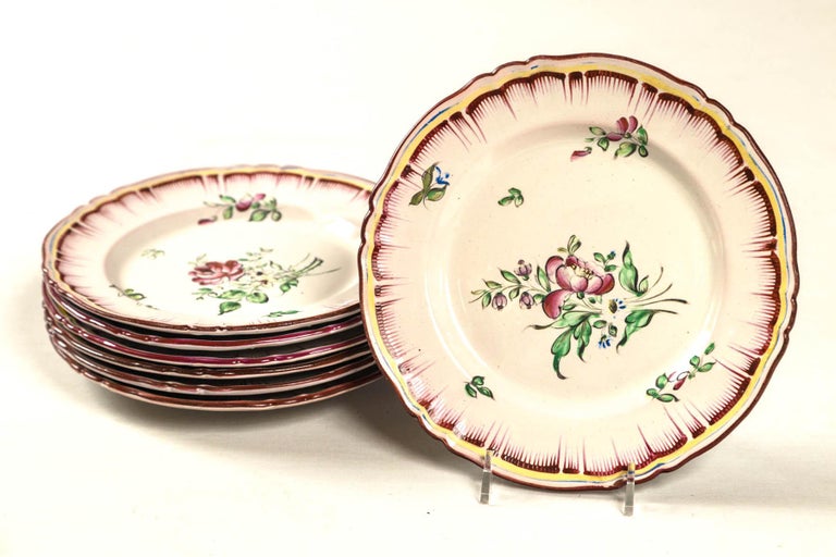 Set of 7 French Faience Plates, Late 19th Century at 1stDibs