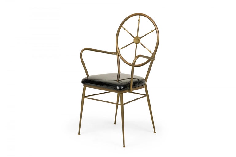 Set of 7 Gio Ponti Italian Ships Wheel Brass and Black Patent Leather ...