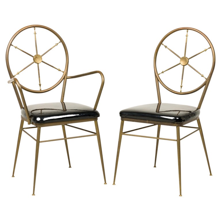 Set of 7 Gio Ponti Italian Ships Wheel Brass and Black Patent Leather ...