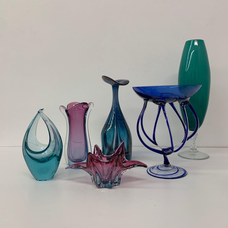 Set of 7 Midcentury Design Glass Vase / Bowl, 1960s For Sale at 1stDibs