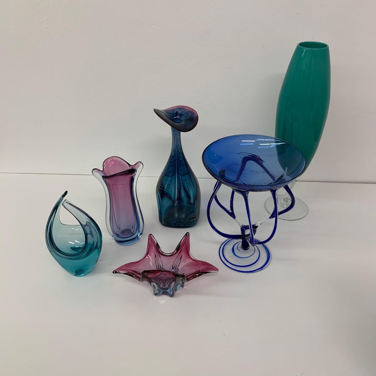 Set of 7 Midcentury Design Glass Vase / Bowl, 1960s For Sale at 1stDibs