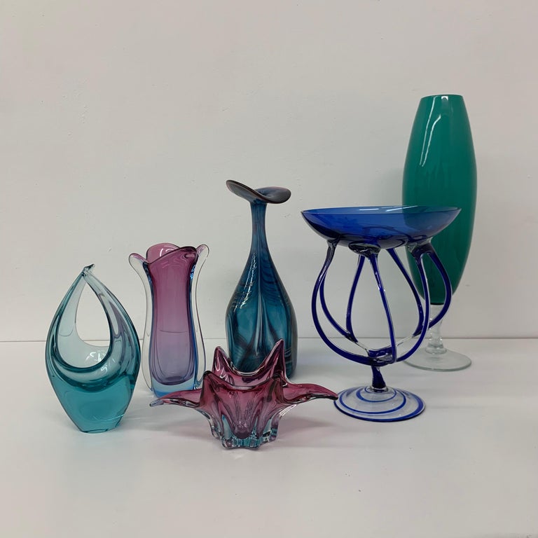 Set of 7 Midcentury Design Glass Vase / Bowl, 1960s For Sale at 1stDibs
