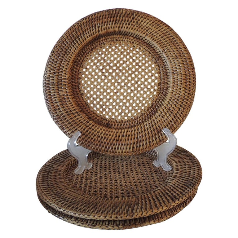 Set of '7' Round Woven Rattan Plate Chargers at 1stDibs