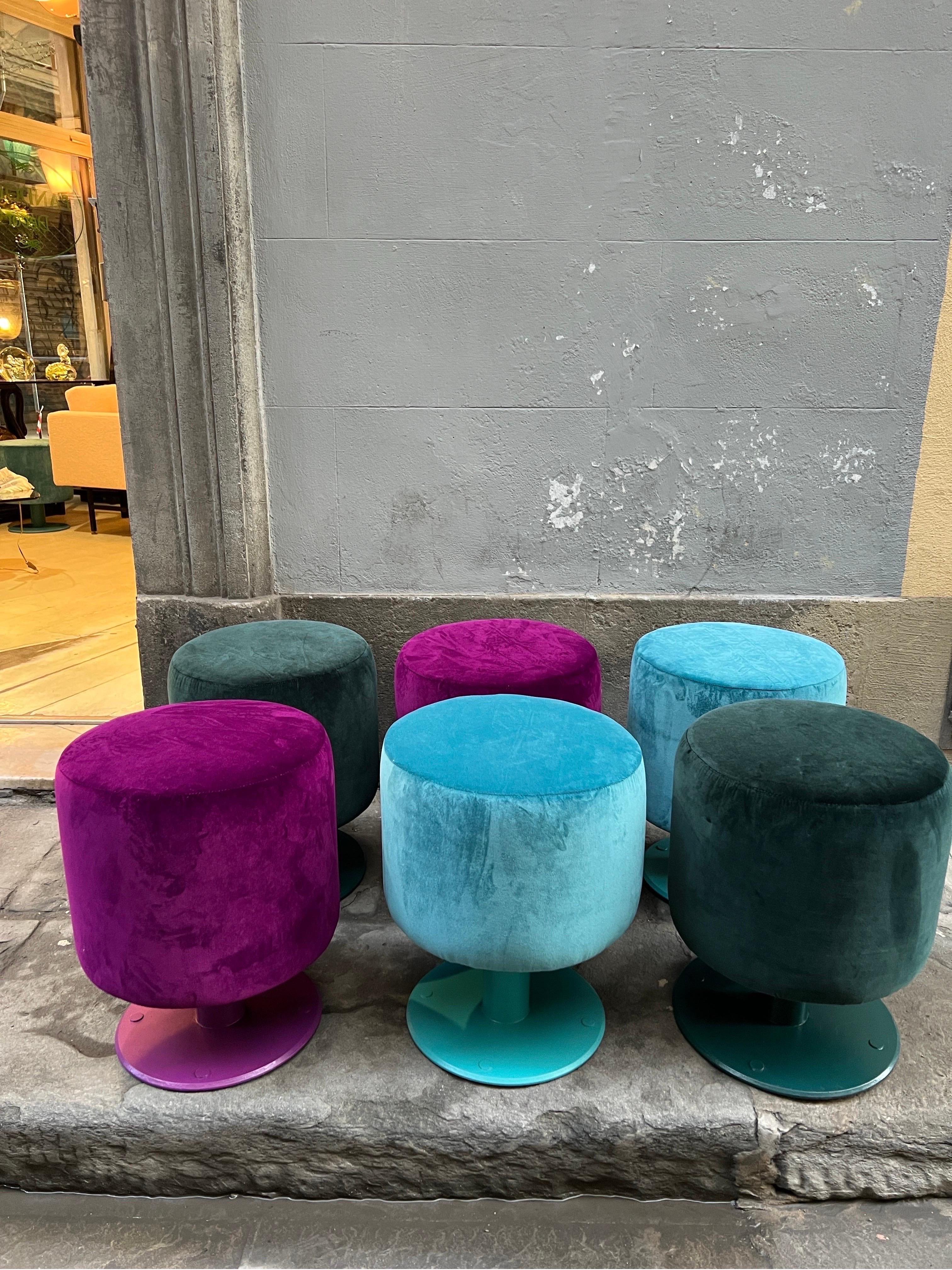 Set of 7 Vintage Poufs Newly Upholstered in Mixed Colored Velvet, 1970s ...