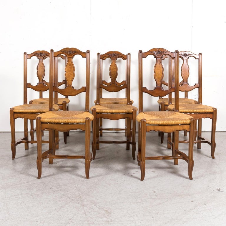Set of 8 19th Century Country French Louis XV Style Carved Walnut ...