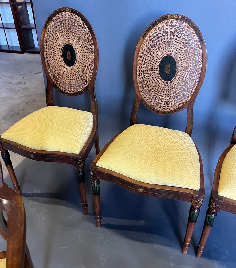Set of 8 Adams Style Painted Satinwood Cane Back Dining Room Chairs For ...