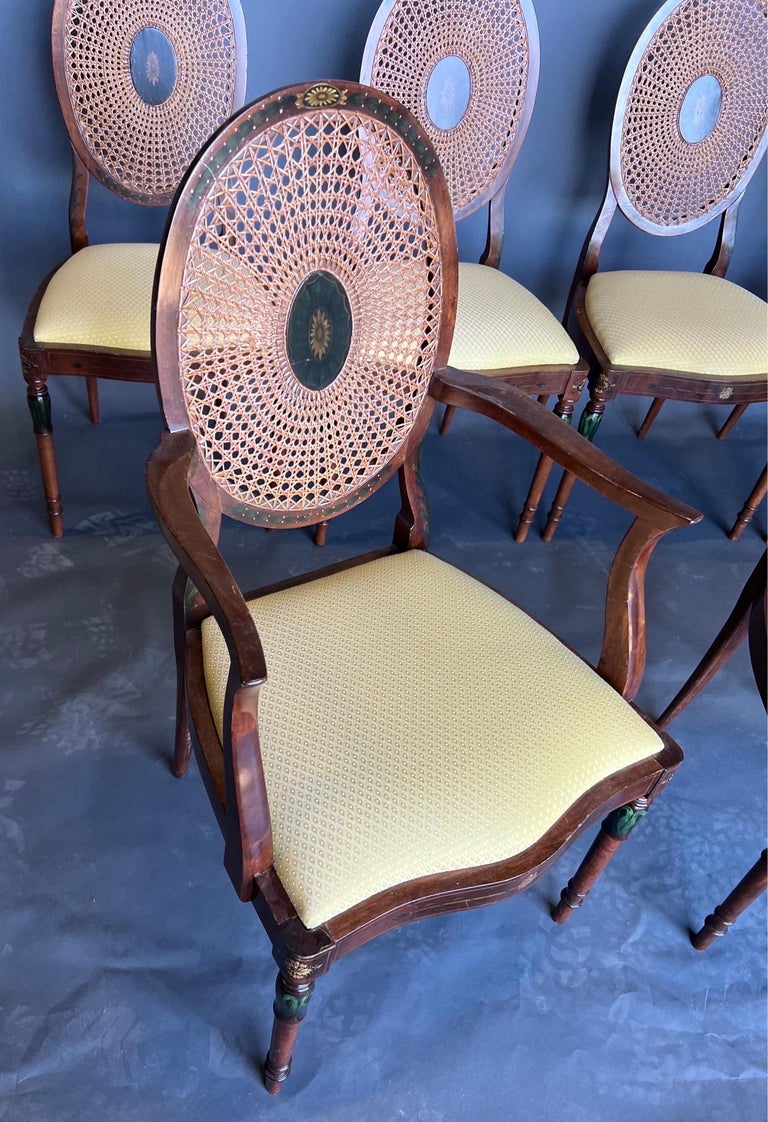 Set of 8 Adams Style Painted Satinwood Cane Back Dining Room Chairs For ...