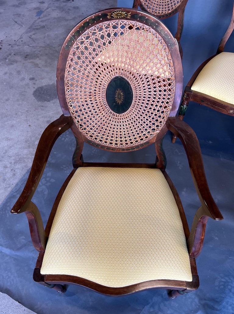 Set of 8 Adams Style Painted Satinwood Cane Back Dining Room Chairs For ...