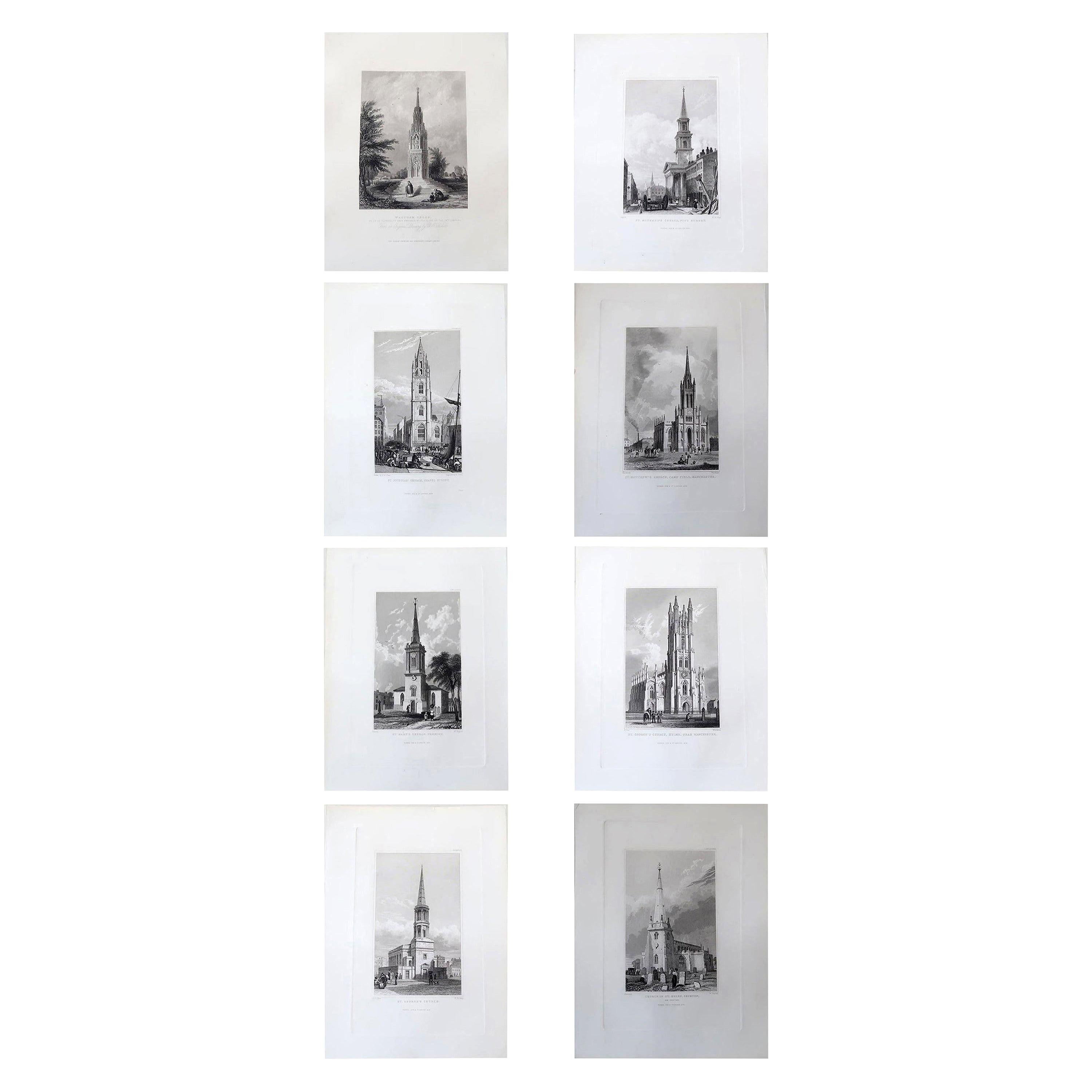 Set of Three Antique Architecture Prints of Various Building Plans and ...