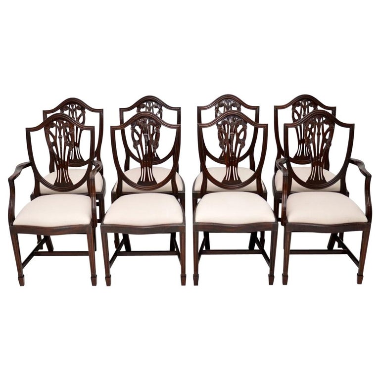 Set of 8 Antique Sheraton Style Mahogany Shield Back Dining Chairs at ...