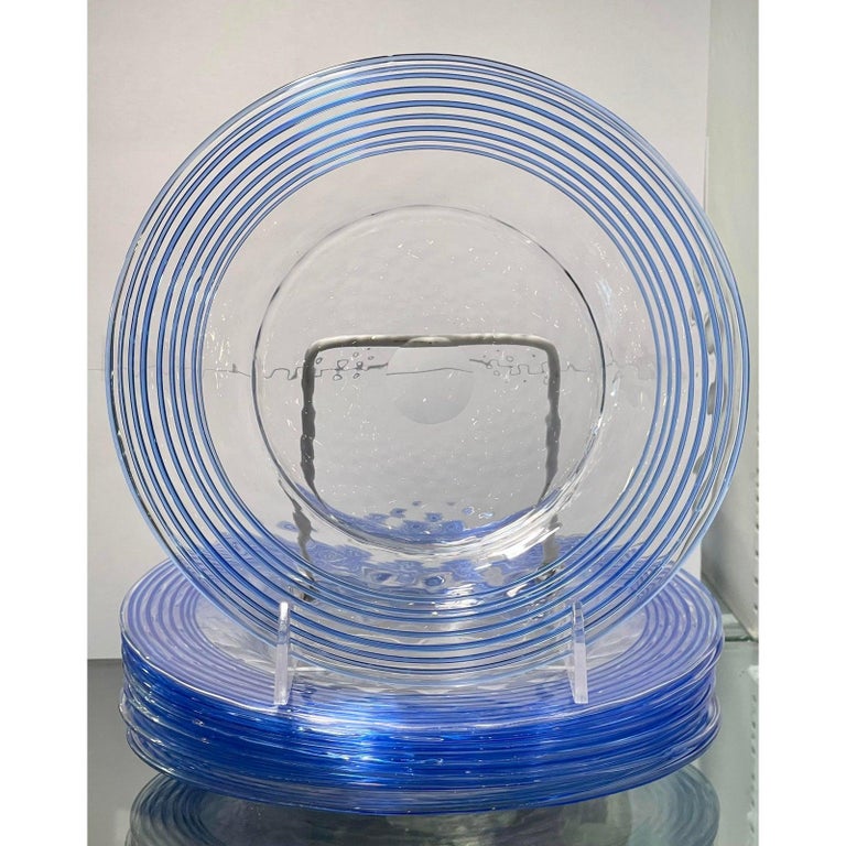 Set of 8 Art Deco Frederick Carder for Steuben Blue Threaded Crystal ...