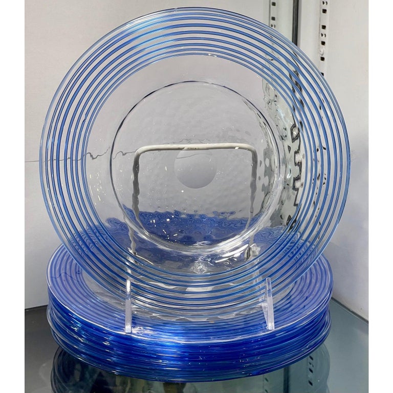 Set of 8 Art Deco Frederick Carder for Steuben Blue Threaded Crystal ...