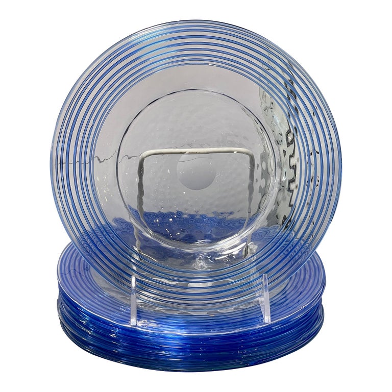 Set of 8 Art Deco Frederick Carder for Steuben Blue Threaded Crystal ...