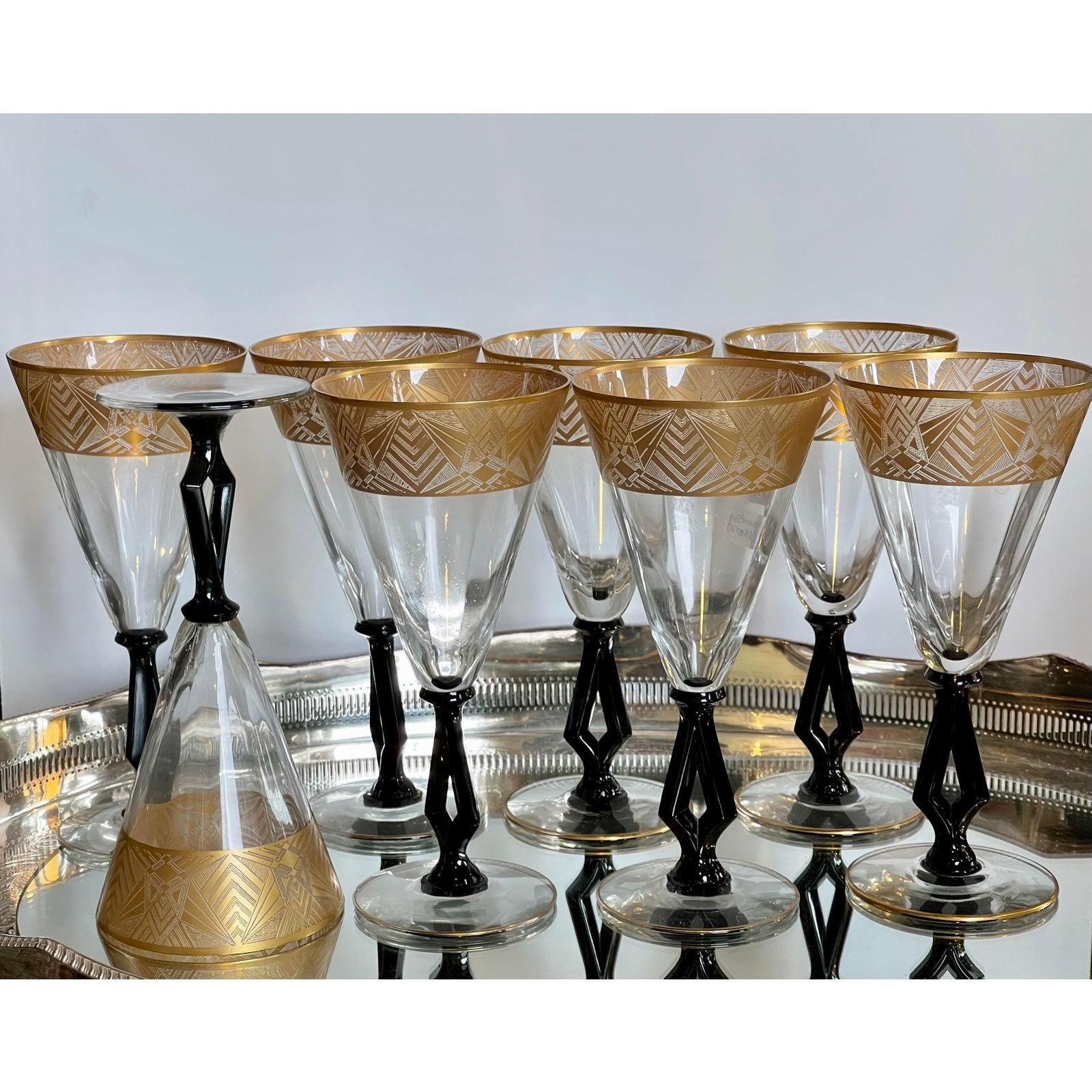 Set of 8 Art Deco Morgantown Gold Encrusted Cocktail Stems, 1930s at ...