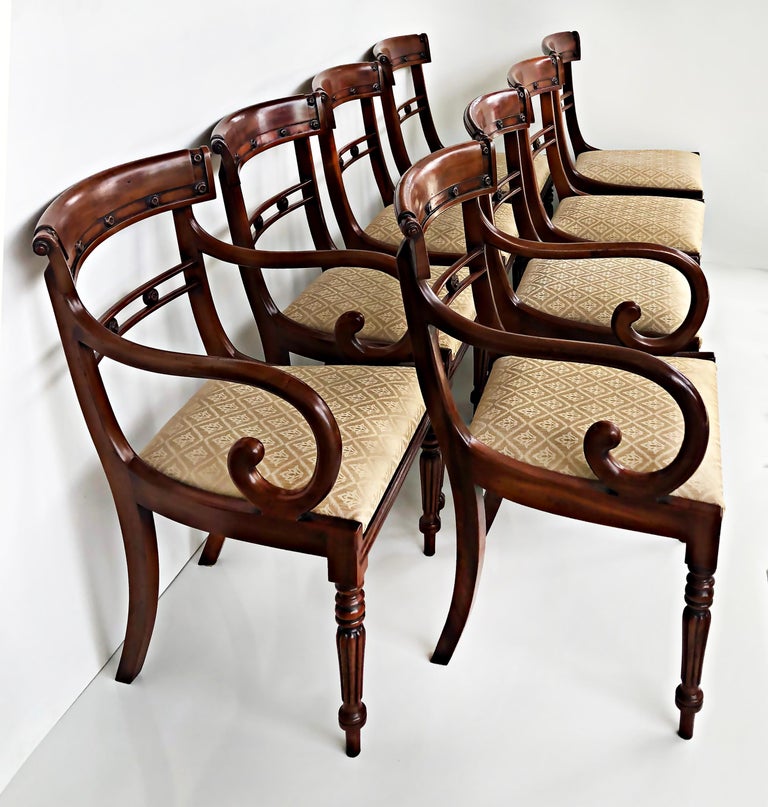 Set of 8 British Colonial Dining Chairs with Scrolled Arms and ...