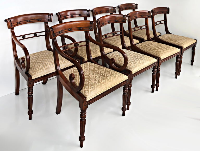 Set of 8 British Colonial Dining Chairs with Scrolled Arms and ...