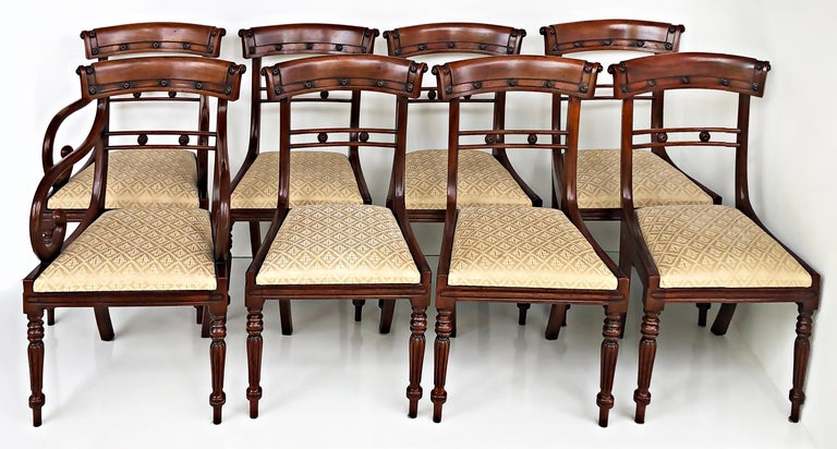 Set of 8 British Colonial Dining Chairs with Scrolled Arms and ...