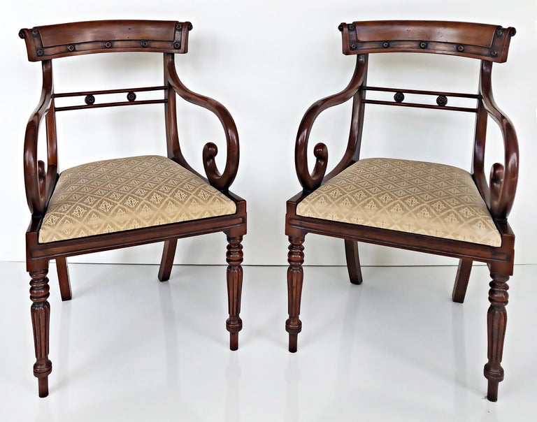 Set of 8 British Colonial Dining Chairs with Scrolled Arms and ...
