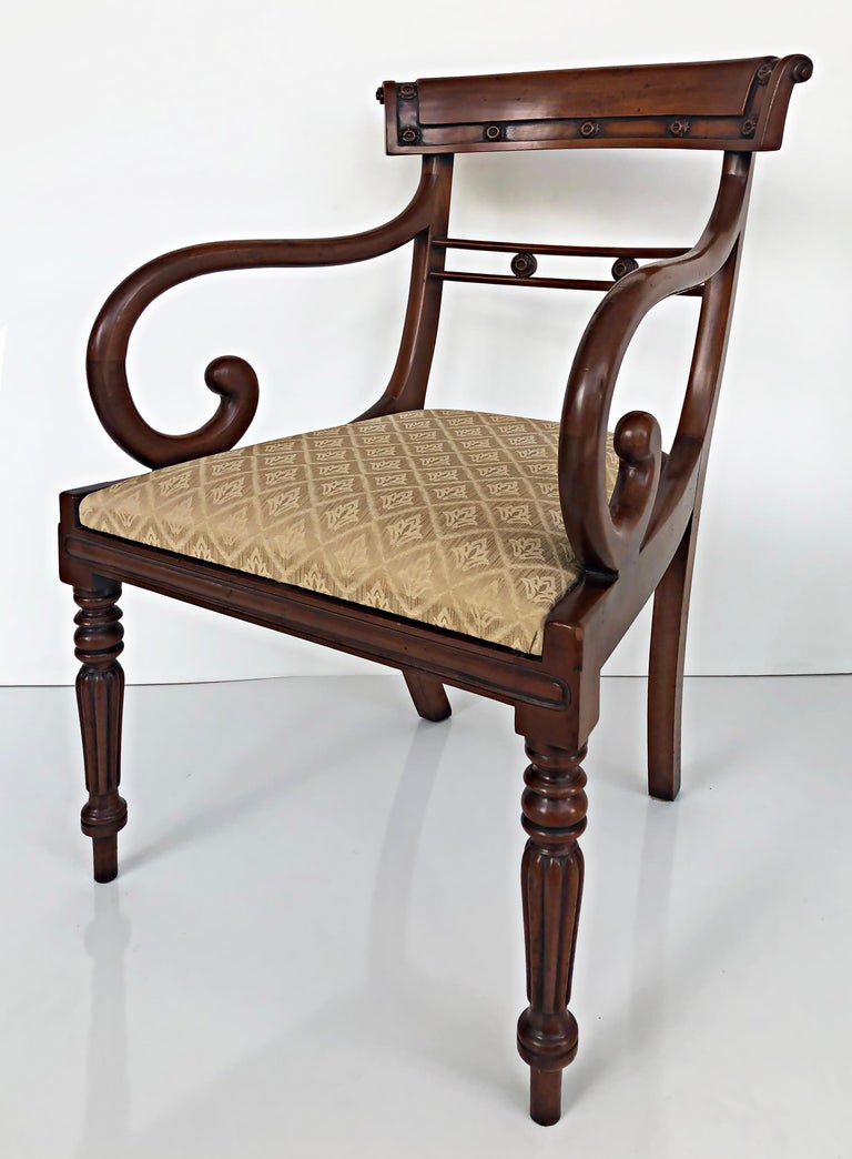 Set of 8 British Colonial Dining Chairs with Scrolled Arms and ...