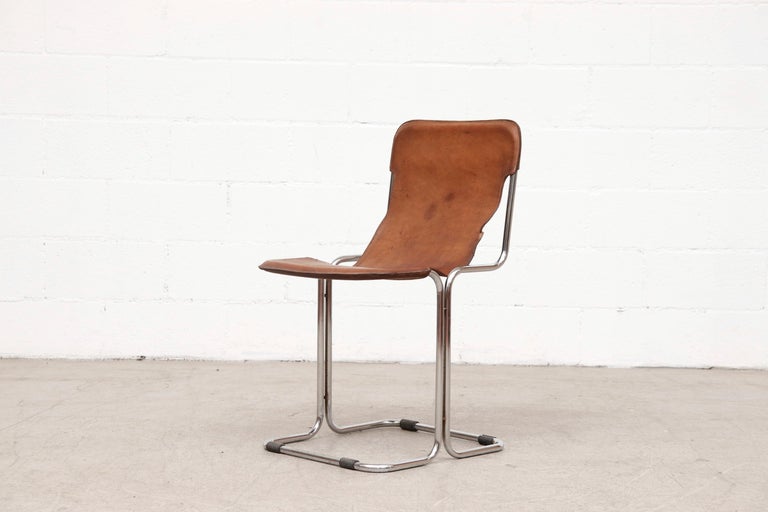 Set of 8 Cantilevered Cidue Style Leather Dining Chair at 1stDibs