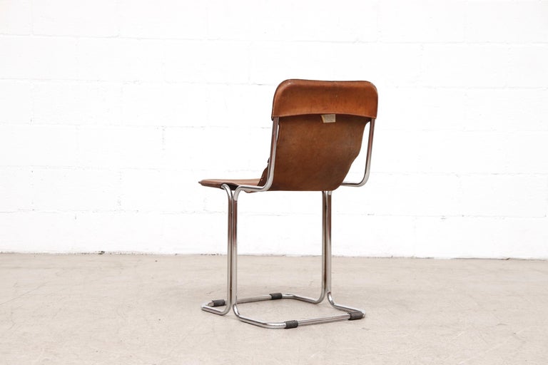 Set of 8 Cantilevered Cidue Style Leather Dining Chair at 1stDibs