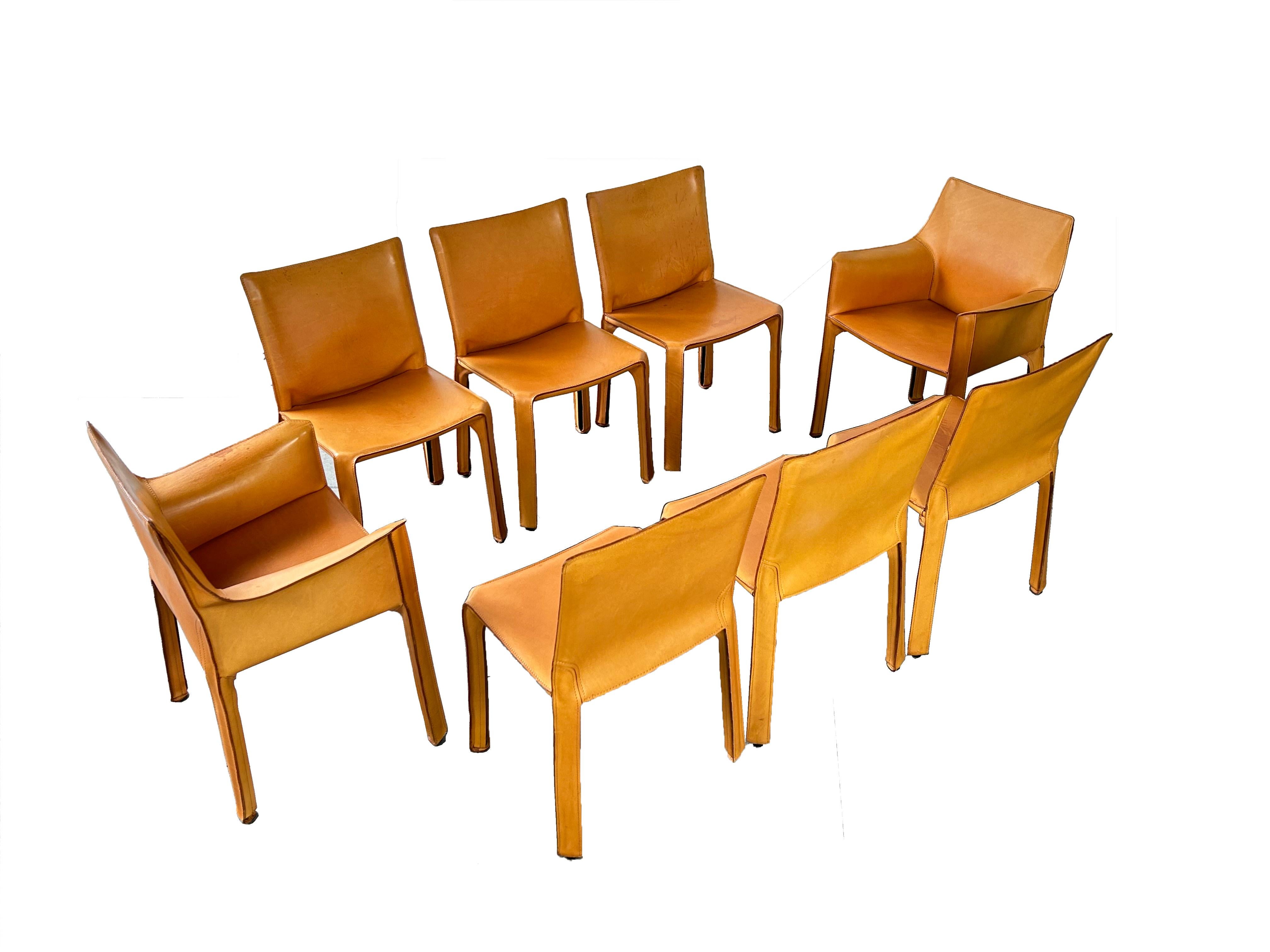 Set of 8 Cassina Cab Chairs Designed by Mario Bellini 1978 in Natural ...