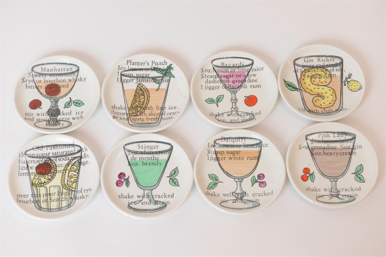 Set of 8 Ceramic ‘Cocktail’ Coasters by Piero Fornasetti, Italy, circa ...