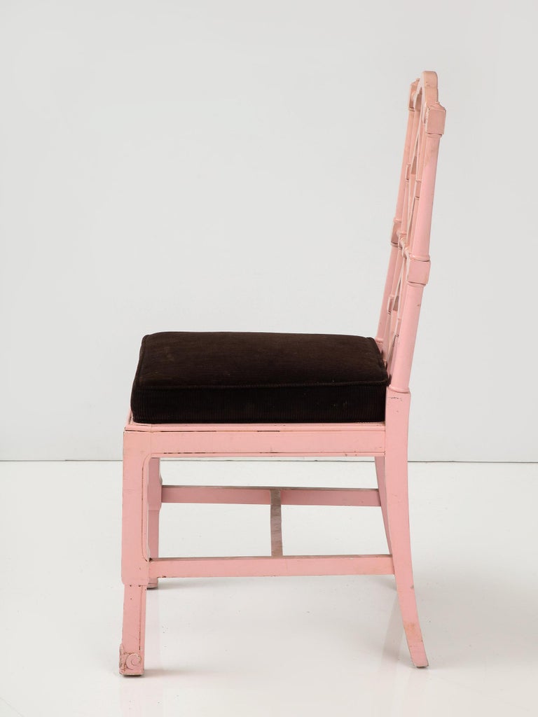 Set of 8 Chinese Chippendale Style Pink Painted Chairs For Sale at 1stDibs
