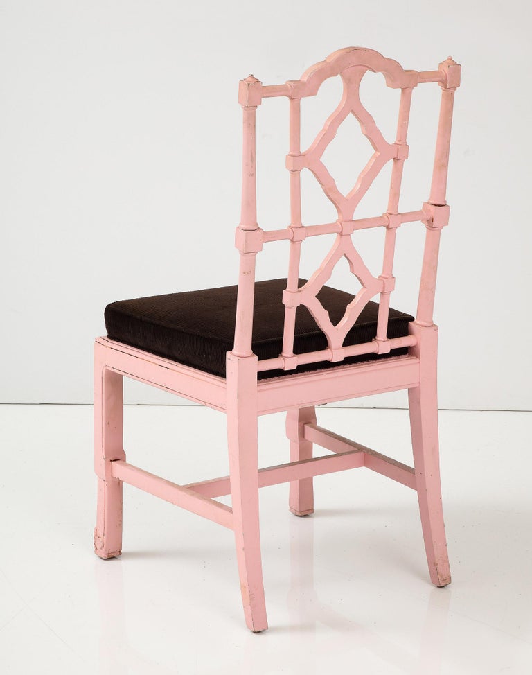 Set of 8 Chinese Chippendale Style Pink Painted Chairs For Sale at 1stDibs