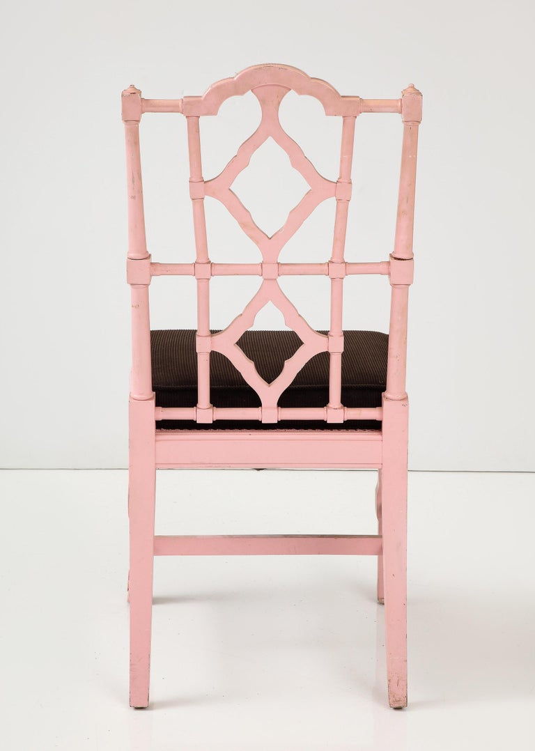Set of 8 Chinese Chippendale Style Pink Painted Chairs For Sale at 1stDibs