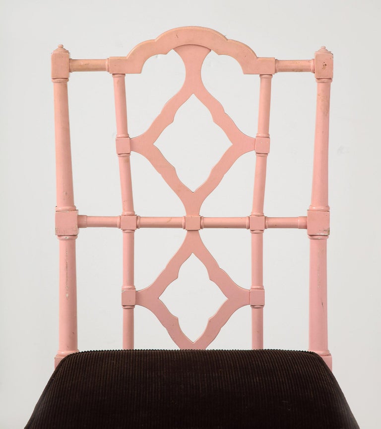 Set of 8 Chinese Chippendale Style Pink Painted Chairs For Sale at 1stDibs